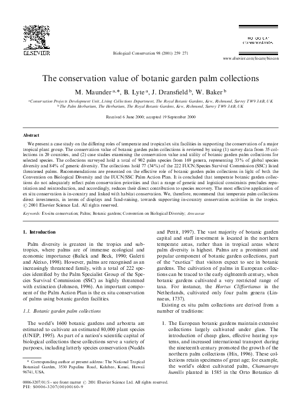 (PDF) The conservation value of botanic garden palm collections