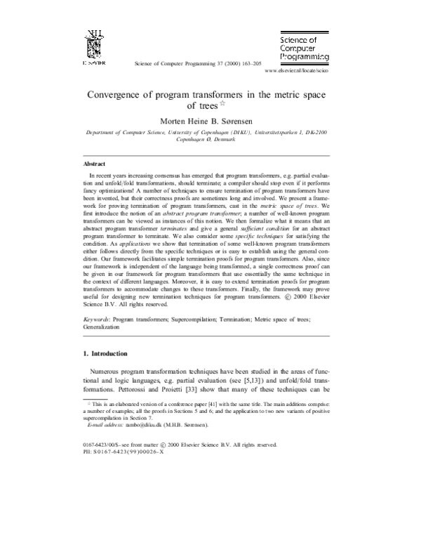 (PDF) Convergence of program transformers in the metric space of trees