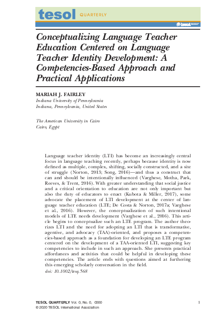 (PDF) Conceptualizing Language Teacher Education Centered on Language Teacher Identity ...