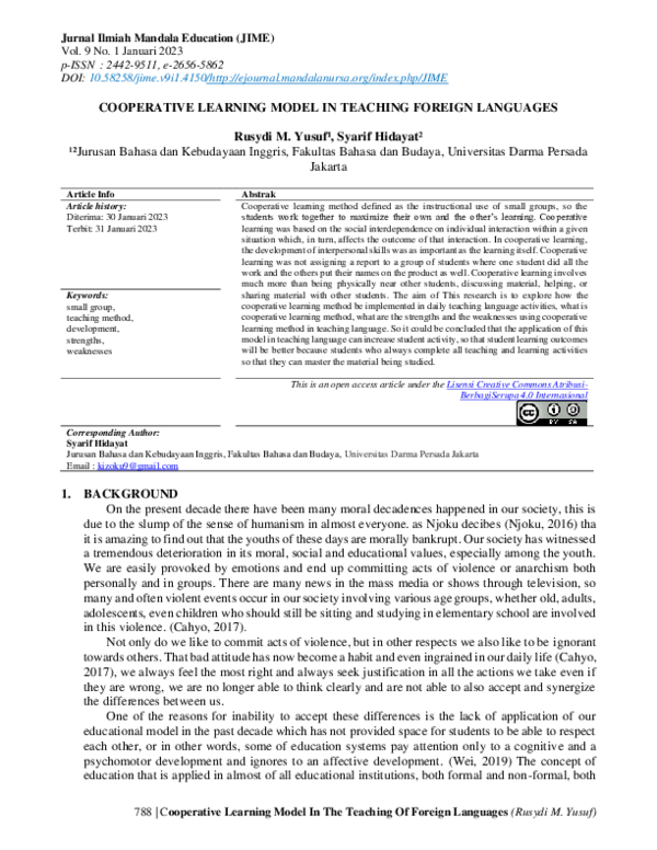 (PDF) Cooperative Learning Model in Teaching Foreign Languages