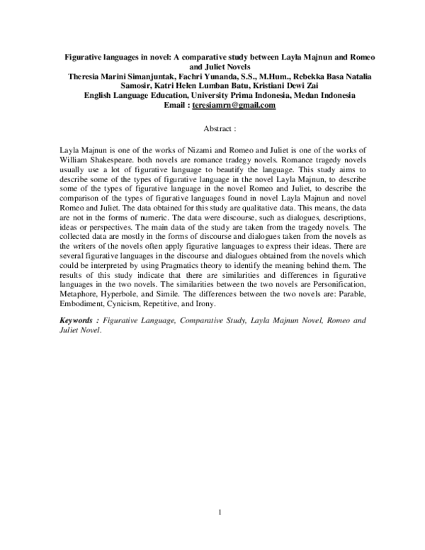 (PDF) Figurative languages in novel: A comparative study between Layla ...