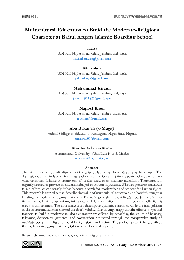 (PDF) Multicultural Education to Build the Moderate-Religious Character ...