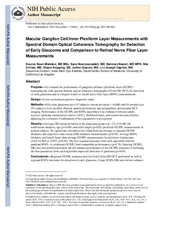 (PDF) Macular Ganglion Cell/Inner Plexiform Layer Measurements by Spectral Domain Optical ...