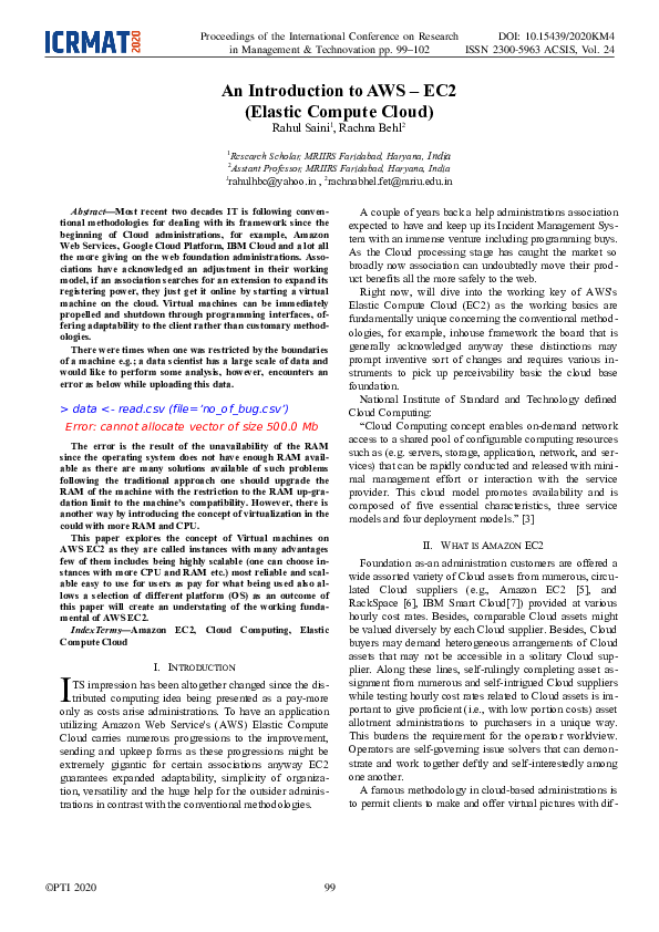 (PDF) An Introduction to AWS—EC2 (Elastic Compute Cloud)