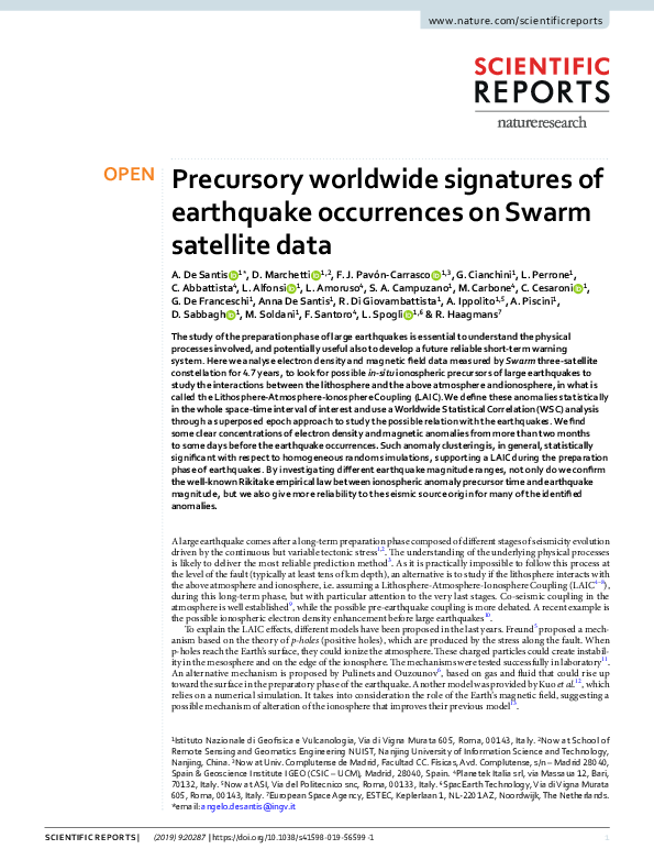 (PDF) Precursory worldwide signatures of earthquake occurrences on ...