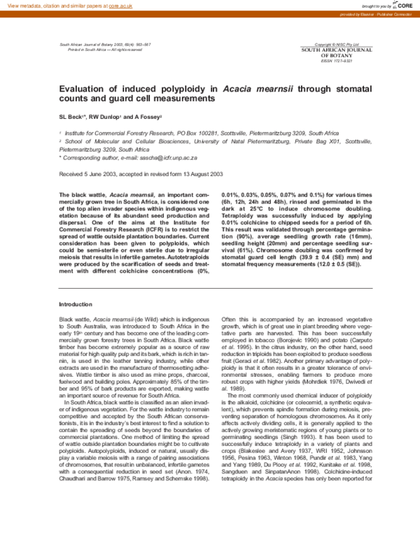 (PDF) Evaluation of induced polyploidy in Acacia mearnsii through ...