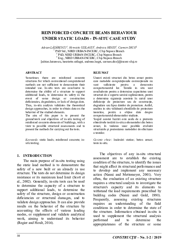(PDF) Reinforced concrete beams behaviour under static loads – in situ case study