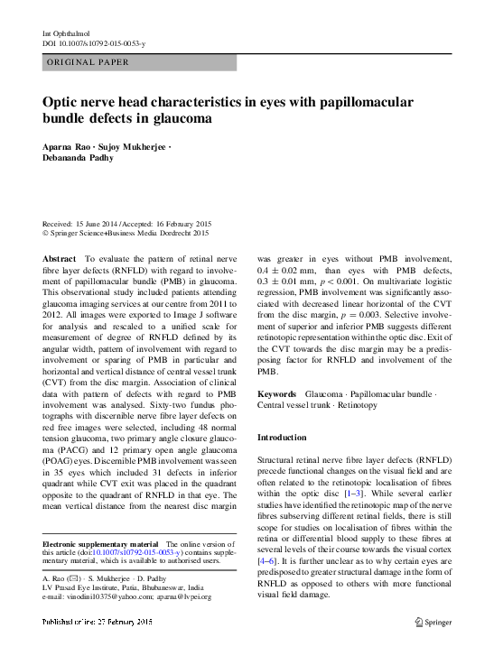 (PDF) Optic nerve head characteristics in eyes with papillomacular ...