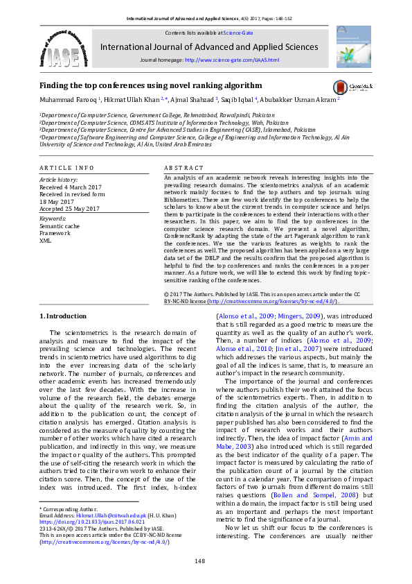 (PDF) Finding the top conferences using novel ranking algorithm
