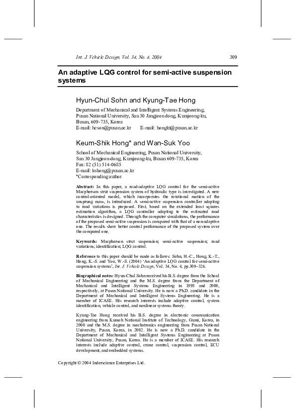 (PDF) An adaptive LQG control for semi-active suspension systems