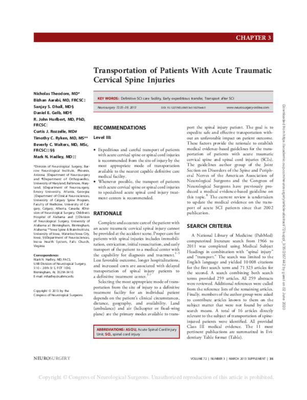 (PDF) Transportation of Patients With Acute Traumatic Cervical Spine ...