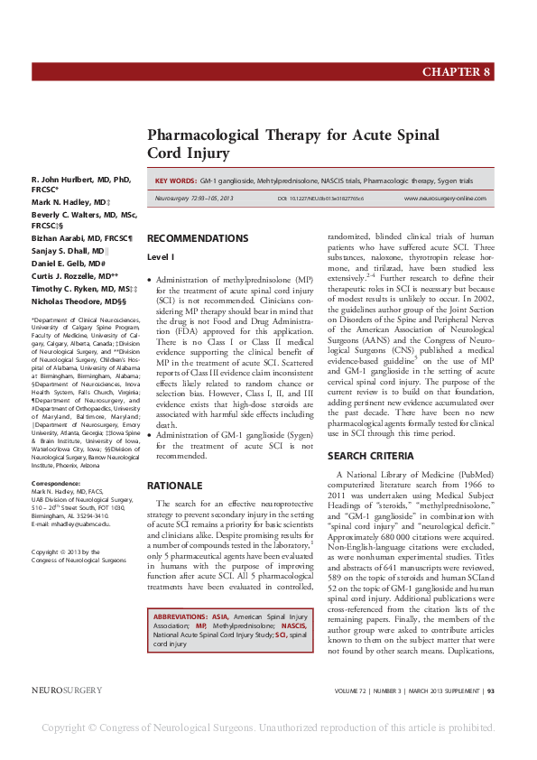 (PDF) Pharmacological Therapy for Acute Spinal Cord Injury