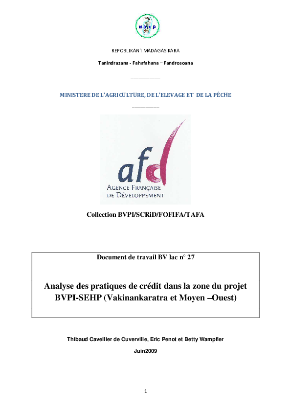(PDF) Analyse des pratiques de crédit dans la zone du projet BVPI-SEHP ...