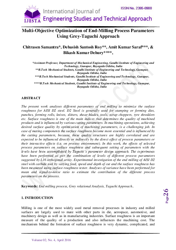 Pdf Multi Objective Optimization Of End Milling Process Parameter Using Ai Techniques A Review