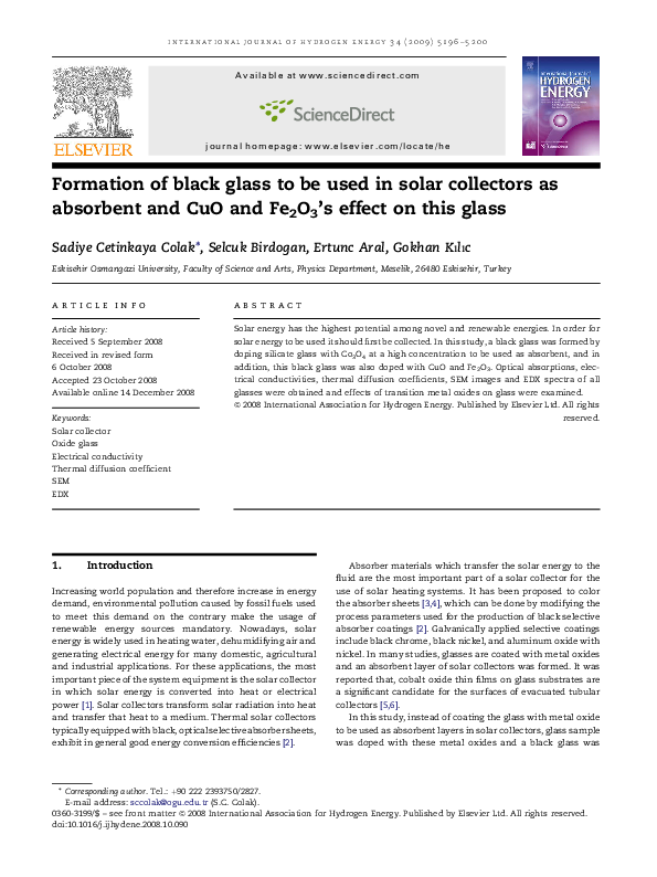 (PDF) Formation of black glass to be used in solar collectors as ...