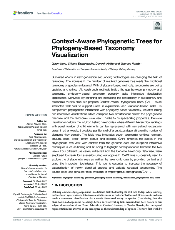 Pdf Context Aware Phylogenetic Trees For Phylogeny Based Taxonomy Visualization
