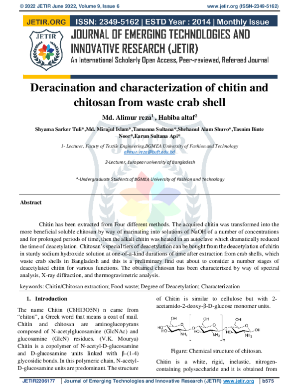 (PDF) Deracination and characterization of chitin and chitosan from ...