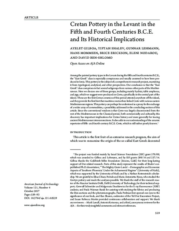 (PDF) Cretan Pottery in the Levant in the Fifth and Fourth Centuries B ...