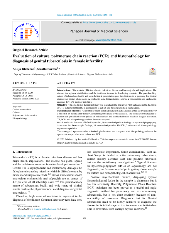 Pdf Evaluation Of Culture Polymerase Chain Reaction Pcr And Histopathology For Diagnosis Of