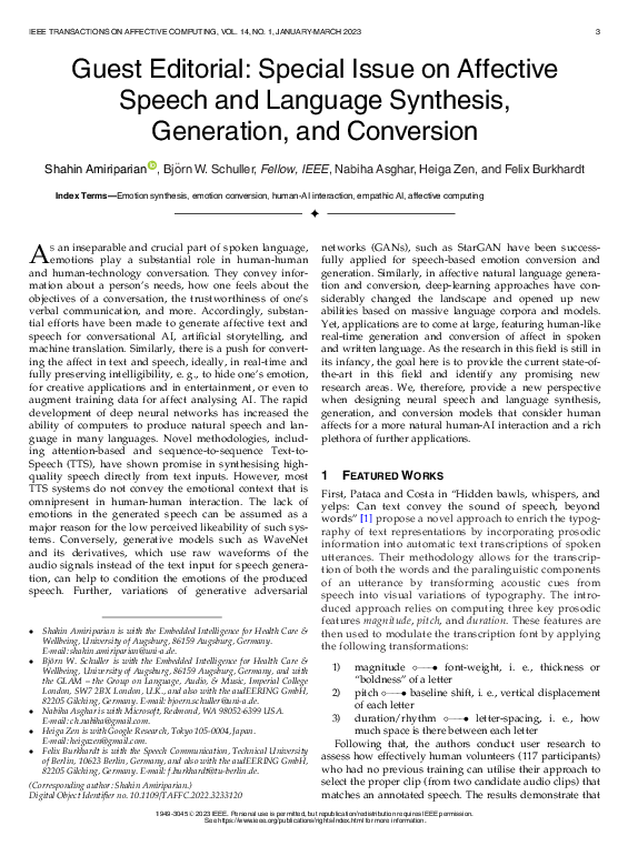 (PDF) Guest Editorial: Special Issue on Affective Speech and Language ...
