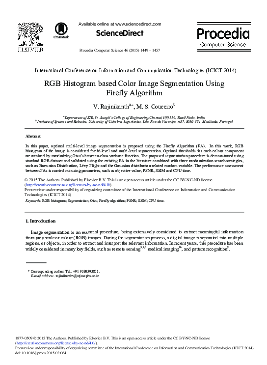 Pdf Rgb Histogram Based Color Image Segmentation Using Firefly Algorithm