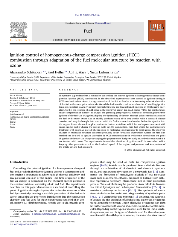 (PDF) Ignition control of homogeneous-charge compression ignition (HCCI) combustion through ...