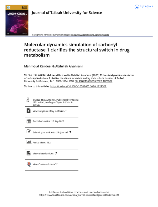(PDF) Molecular dynamics simulation of carbonyl reductase 1 clarifies the structural switch in ...