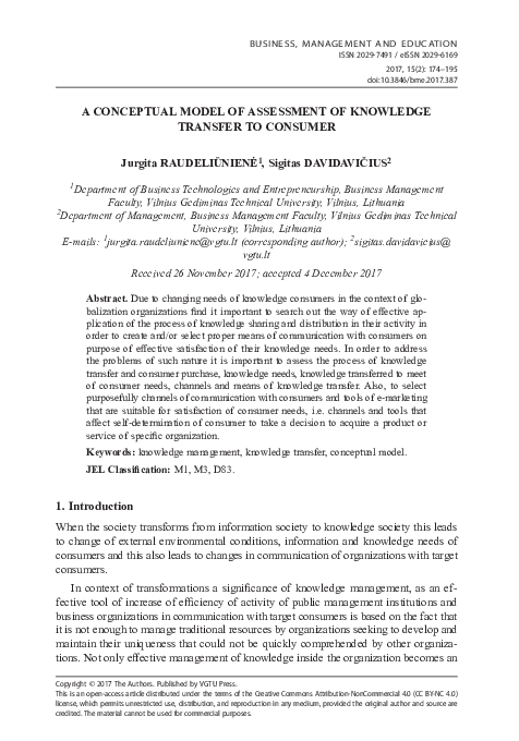 (PDF) A Conceptual Model of Assessment of Knowledge Transfer to Consumer