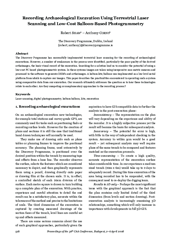 (PDF) Recording Archaeological Excavation Using Terrestrial Laser Scanning and Low-Cost Balloon ...