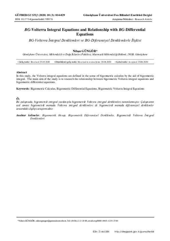 (PDF) BG-Volterra İntegral Denklemleri ve BG-Diferansiyel Denklemlerle ...