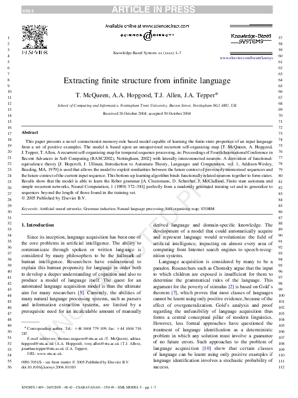 Pdf Extracting Finite Structure From Infinite Language