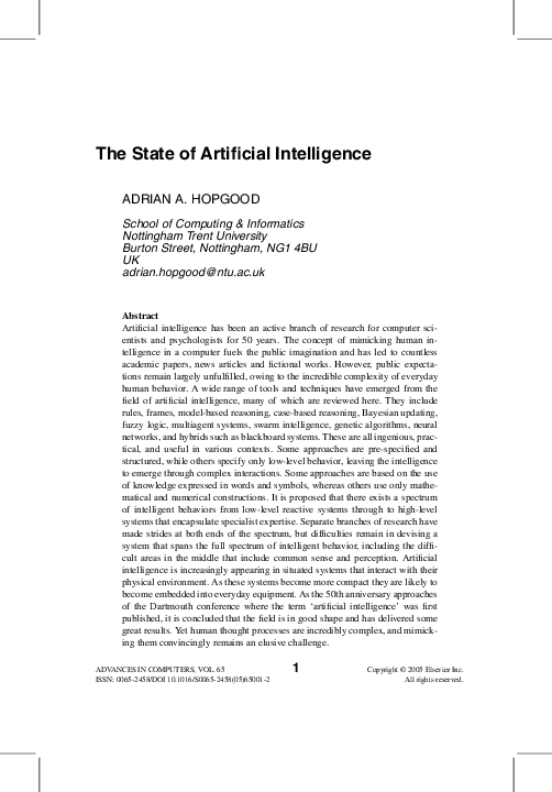 (PDF) The State of Artificial Intelligence