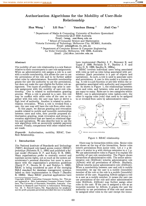 (PDF) Authorization algorithms for the mobility of user-role relationship