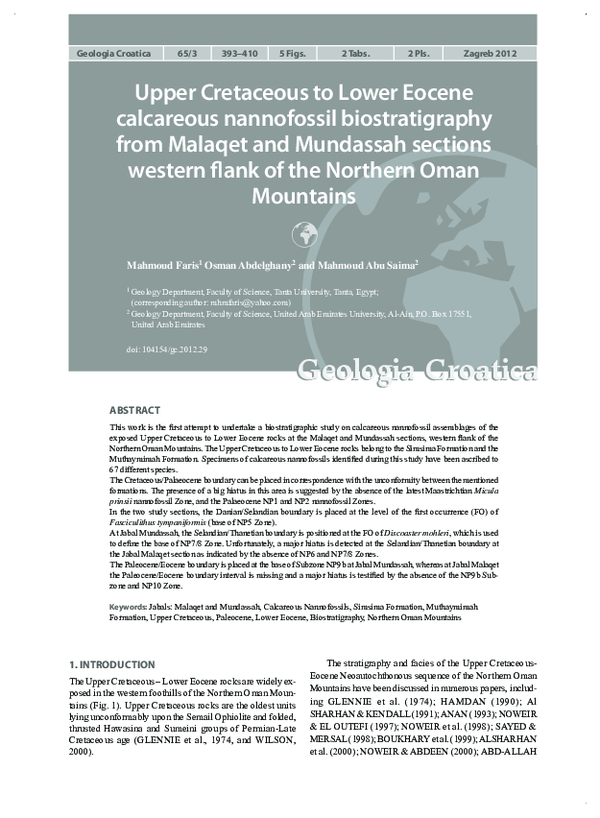 Pdf Upper Cretaceous To Lower Eocene Calcareous Nannofossil Biostratigraphy From Malaqet And