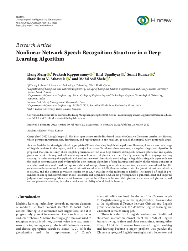 Pdf Nonlinear Network Speech Recognition Structure In A Deep Learning Algorithm Shashikant