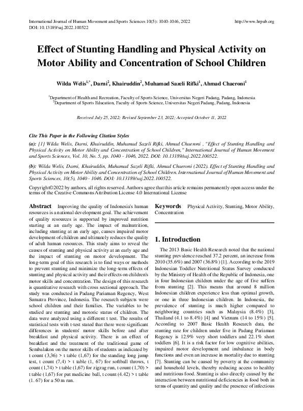(PDF) Effect of Stunting Handling and Physical Activity on Motor ...