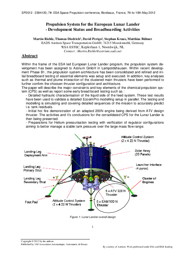 (PDF) Propulsion System for the European Lunar Lander - Development ...