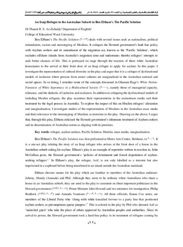 (PDF) An Iraqi Refugee in the Australian Suburb in Ben Eltham’s The Pacific Solution