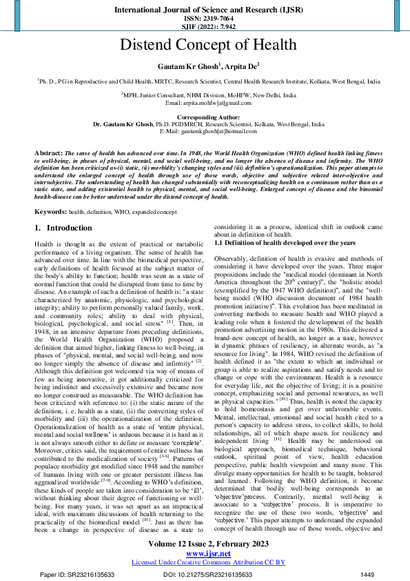 (PDF) Distend Concept of Health