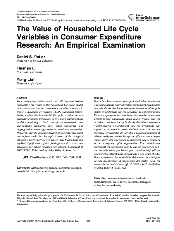 (PDF) The value of household life cycle variables in consumer ...