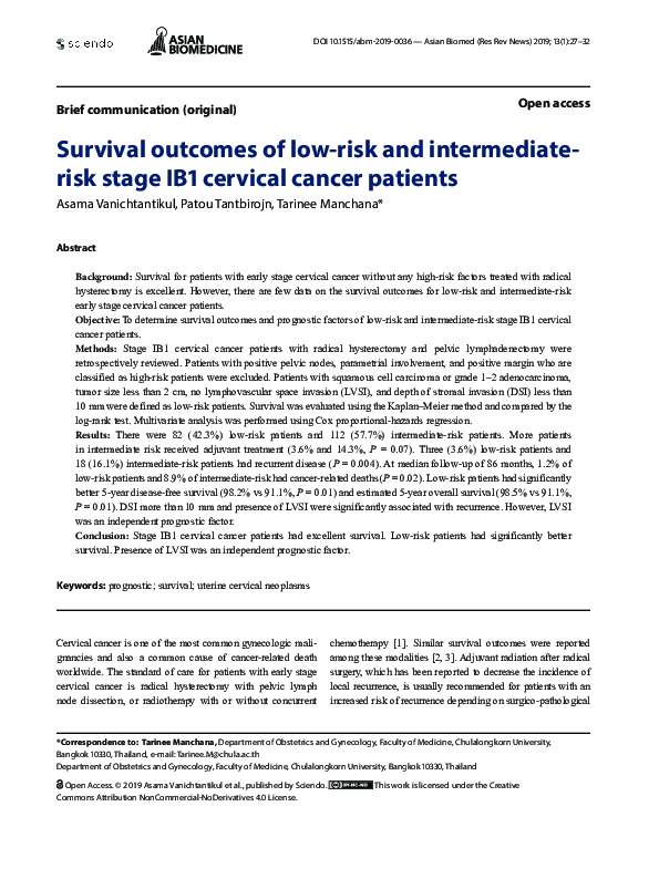 (PDF) Survival in Stage IB1 Cervical Cancer Patients