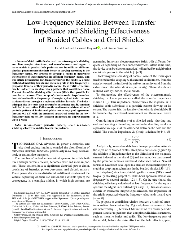 (PDF) Low-Frequency Relation Between Transfer Impedance and Shielding ...