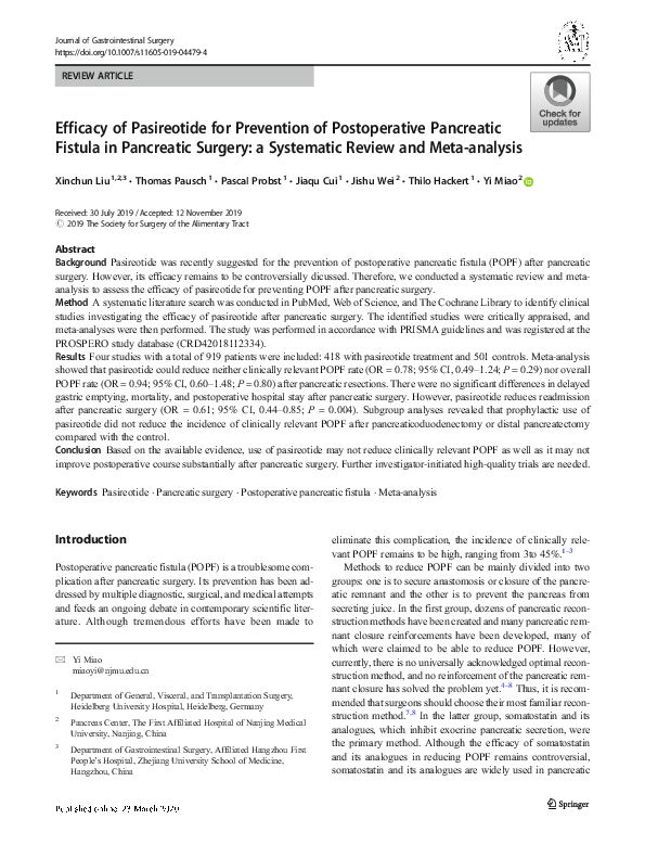 (PDF) Efficacy of Pasireotide for Prevention of Postoperative Pancreatic Fistula in Pancreatic ...