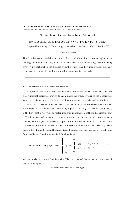 (PDF) The Rankine Vortex Model By