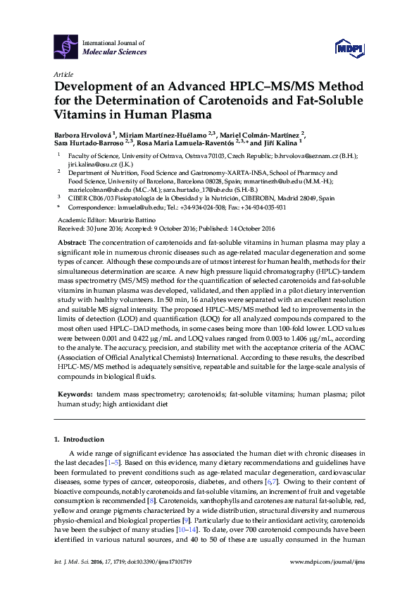 (PDF) HPLC-MS/MS Method for Carotenoids in Plasma