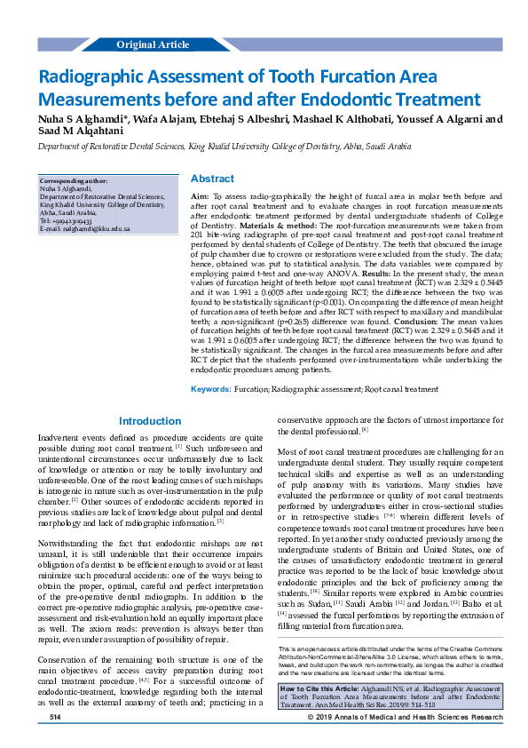 (PDF) Radiographic Assessment of Tooth Furcation Area Measurements ...