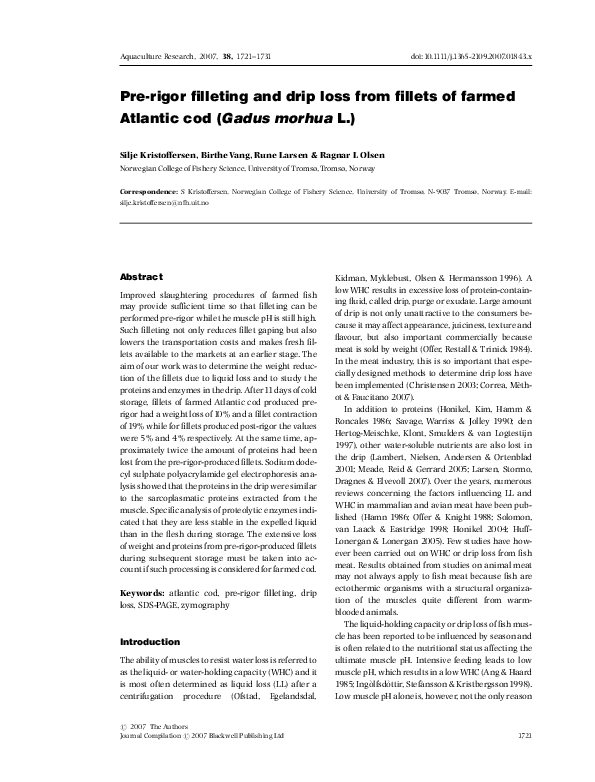 (PDF) Pre-rigor filleting and drip loss from fillets of farmed Atlantic ...