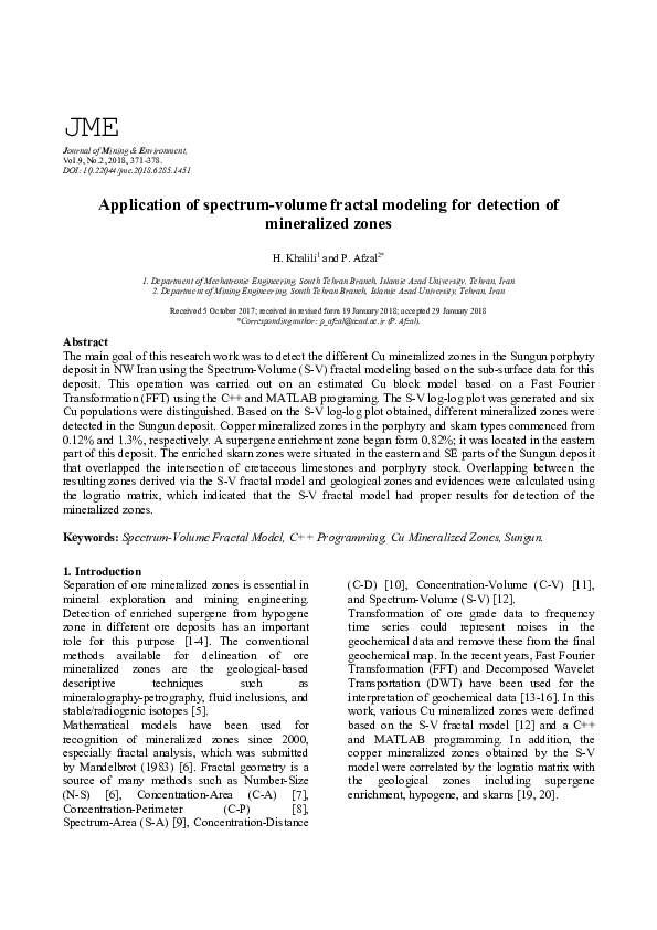 (PDF) Application of concentration–number and concentration–volume fractal models to delineate ...