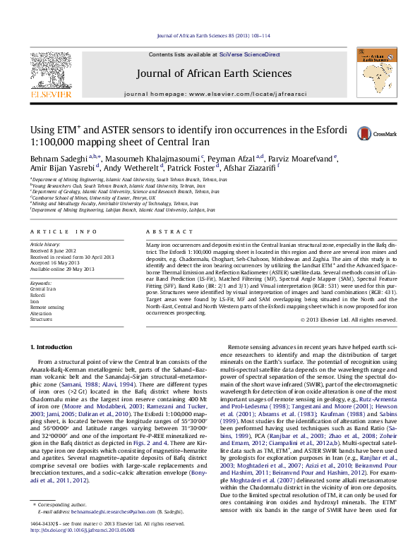 (PDF) Using ETM+ and ASTER sensors to identify iron occurrences in the ...