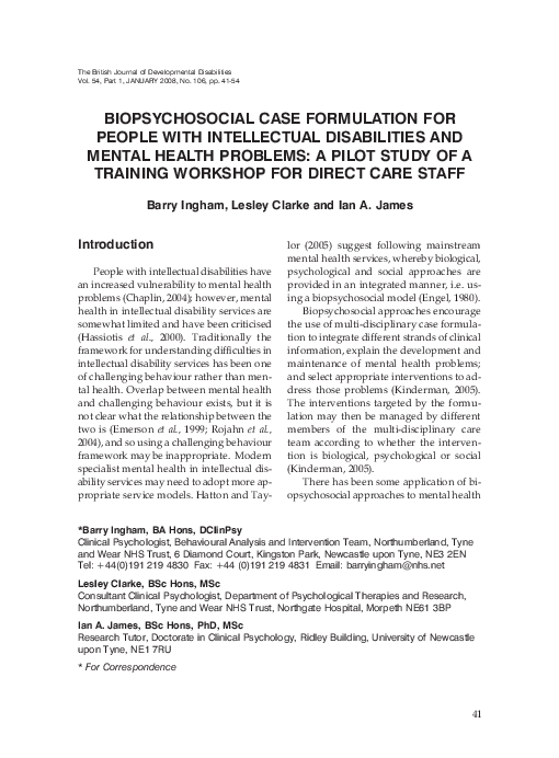 (PDF) Biopsychosocial Case Formulation for People with Intellectual ...